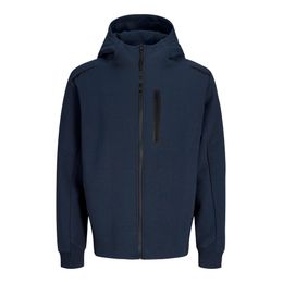 Jack & Jones Kapuzensweatshirt JACK & JONES "JCOFUSION FULL ZIP SWEAT HOOD", Herren, Gr. L, outer space, angeraute Sweatware, Obermaterial: 72% Polyester, 28% Baumwolle, unifarben, regular fit normal, hoch geschlossener Ausschnitt, Sweatshirts