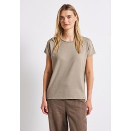 T-Shirt Street One, Damen, Gr. 36, beige (morning beige), Stoff, 61% Polyester, 31% Viskose, 5% Elasthan, 3% metallisierte Fasern, unifarben, normal normal, Rundhals, abgesteppt, Shirts T-Shirt, aus elastischem Materialmix