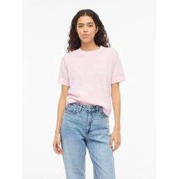 Kurzarmpullover Vila "VILOLLO O-NECK S/S DETAIL KNIT TOP- NOOS", Damen, Gr. M, cherry blossom, Strick, Obermaterial: 100% Baumwolle, unifarben, regular fit normal, Rundhals, Rippstrickb&uuml;ndchen, Pullover