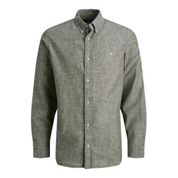 Jack & Jones Langarmhemd JACK & JONES "JPRBLUSUMMER LINEN BLEND SHIELD LS SHIRT", Herren, Gr. XL, N-Gr, winter moss fit:regular fit, Web, Obermaterial: 70% Baumwolle, 30% Leinen, unifarben, regular fit normal, Hemden