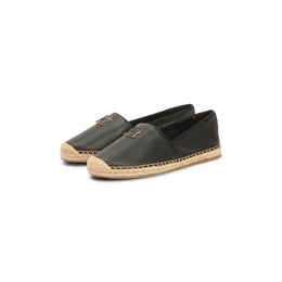 Espadrille Tommy Hilfiger "TH LOGO LEATHER ESPADRILLE", Damen, Gr. 39, schwarz, Leder, Schuhe Espadrille, Sommerschuh, Slipper, Schlupfschuh mit typischer Juteverzierung