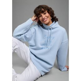 Longsweatshirt Laura Scott, Damen, Gr. 36/38, taubenblau, angeraute Sweatware, Obermaterial: 60% Baumwolle, 40% Polyester, bedruckt, figurumspielend h&uuml;ftbedeckend, Sweatshirts, casual Stil, hoher Stehkragen mit Kordelzug, h&uuml;ftbedeckende L&auml;nge