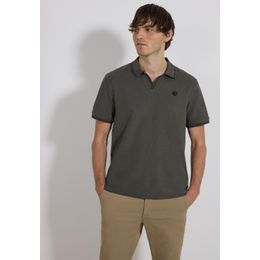 Poloshirt Street One MEN, Herren, Gr. M (40), oil grau, Web, 50% Baumwolle, 48% Polyester, 2% Elasthan, unifarben, normal normal, hoch geschlossener Ausschnitt, abgesteppt, Shirts, im soften Baumwoll-Mix