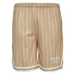 Shorts Karl Kani "Karl Kani Herren KM232-005-2 KK Retro Pinstripes Mesh Shorts", Herren, Gr. M, US-Gr&ouml;&szlig;en, sand, wei&szlig;, 100% Polyester (Recycelt), gestreift, loose fit, Hosen Shorts