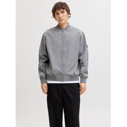 Jack & Jones Bomberjacke JACK & JONES "JPRBLAASPEN BOMBER JACKET LN", Herren, Gr. S, grau melange, Web, Obermaterial: 92% Polyester, 8% Elasthan, meliert, unifarben, normal, Rippstrickb&uuml;ndchen, Jacken Bomberjacke