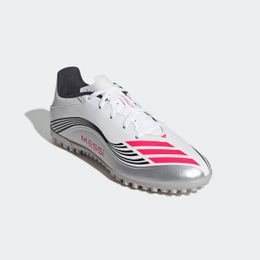 Fu&szlig;ballschuh adidas Performance "F50 MESSI CLUB KUNSTRASEN", Damen, Gr. 45, silber (cloud wei&szlig;, lucid rot, silber metallic), Synthetik, Schuhe Fu&szlig;ballschuh, geeignet f&uuml;r harte Untergr&uuml;nde Asche und Kunstrasen