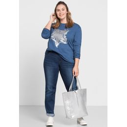 Stretch-Jeans sheego, Damen, Gr. 24, Kurzgr&ouml;&szlig;en, blau (blau denim), 98% Baumwolle, 2% Elasthan, unifarben, lang, Jeans