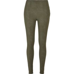 Leggings Urban Classics "Urban Classics Damen Ladies Washed Faux Leather Pants", Damen, Gr. XXL, US-Gr&ouml;&szlig;en, olive, 85% Polyester, 15% Elasthan, unifarben, slim fit, Hosen Leggings