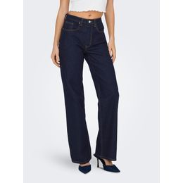 High-waist-Jeans Only "ONLJUICY HW WIDE RINSE DNM MAS763 NOOS", Damen, Gr. 27, L&auml;nge 32, dunkelblau denim, Denim/Jeans, Obermaterial: 99% Baumwolle, 1% Elasthan, unifarben, lang, Jeans High-Waist-Jeans, Baumwollmischung