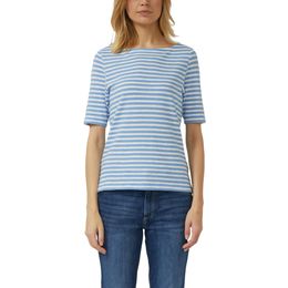 T-Shirt s.Oliver, Damen, Gr. 42, blau stripe, Jersey, Obermaterial: 100% Baumwolle, gestreift, slim fit normal, U-Boot-Ausschnitt, gerader Abschluss, Shirts T-Shirt, mit Flammgarnstruktur