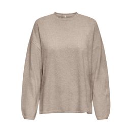 Strickpullover Only "ONLLOYAL AMALIO LIFE LS O-NECK KNT NOOS", Damen, Gr. M, beige detail:melange, Strick, Obermaterial: 80% Polyester, 20% Nylon, meliert, bequem normal, Rundhals, Pullover Strickpullover, Materialmix