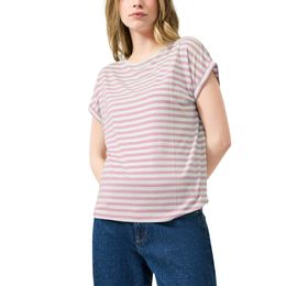 Kurzarmshirt QS, Damen, Gr. L (40), wei&szlig; rose, Jersey, Obermaterial: 95% Lyocell, 5% Elasthan, gestreift, normal h&uuml;ftbedeckend, Rundhals, Shirts, im Streifen-Design
