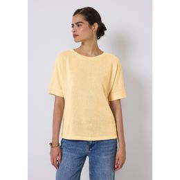 T-Shirt STREET ONE STUDIO, Damen, Gr. 34, gelb (blend gelb), Stoff, 60% Polyester, 40% Viskose, unifarben, normal normal, U-Boot-Ausschnitt, B&uuml;ndchen, Shirts T-Shirt, mit U-Boot-Ausschnitt