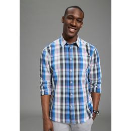 Karohemd DELMAO, Herren, Gr. S (37/38), N-Gr, blau kariert, Web, Obermaterial: 100% Baumwolle, kariert, tailliert normal, &Auml;rmel mit &Auml;rmelschlitz 2-Knopf-Manschette, Hemden Karohemd, Langarm mit &Auml;rmelschlitz, aus Baumwolle, taillierte Passform