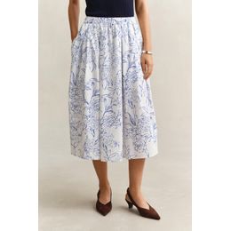 Midirock Gant "FLORAL PRINT PULL ON SKIRT", Damen, Gr. 36, wei&szlig;, Web, Obermaterial: 100% Baumwolle, regular fit ca. Mitte Wade, R&ouml;cke, gebl&uuml;mt, mittlere Leibh&ouml;he