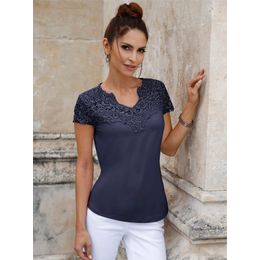 Spitzenshirt Lady "Shirt", Damen, Gr. 44, blau (marine), 95% Polyester, 5% Elasthan, Spitze:100% Polyester, unifarben, V-Ausschnitt, Shirts
