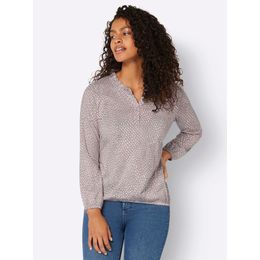 Langarmshirt Inspirationen "Druck-Shirt", Damen, Gr. 40, beige (hortensie, ecru, bedruckt), 50% Baumwolle, 50% Modal, bedruckt, gemustert, mehrfarbig, Rundhals, Shirts Langarmshirt