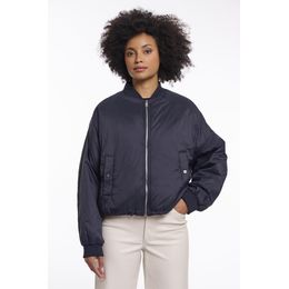 Rino & Pelle Bomberjacke RINO & PELLE "HIRA", Damen, Gr. 42, schwarz navy, Web, Obermaterial: 100% Polyamid. Futter: 100% Polyester, unifarben, l&auml;ssig geschnitten h&uuml;ftlang, V-Ausschnitt, Flachstrickb&uuml;ndchen, Jacken Bomberjacke, kurz, mit Stehkragen und Rei&szlig;verschluss