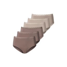Taillenslip Vivance, Damen, Gr. 32/34, 6 Stk., grau (taupe, beige), Single Jersey, Obermaterial: 95% Baumwolle, 5% Elasthan, gepunktet, unifarben, Unterhosen Taillenslip, angenehm elastische Qualit&auml;t