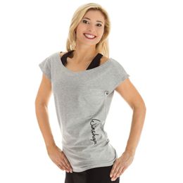 Oversize-Shirt WINSHAPE "WTR12", Damen, Gr. L, grau (grau melange), 48% Baumwolle, 48% Polyester, 4% Elasthan, U-Boot-Ausschnitt, Shirts, Dance-Style