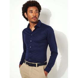 Langarmhemd DESOTO "Jerseyhemd Casual Kent langarm", Herren, Gr. XXL, N-Gr, blau (solid schwarz navy), Jersey, Obermaterial: 100% Baumwolle, slim fit, Manschette, Hemden, Flexibler Stretch