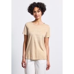 T-Shirt Street One, Damen, Gr. 34, beige (coastal beige), Web, 50% Baumwolle, 50% Modal, bedruckt, normal normal, Rundhals, abgesteppt, Shirts T-Shirt, mit Materialmix