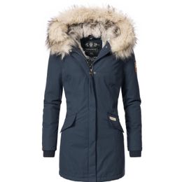 Wintermantel Navahoo "Cristal", Damen, Gr. M (38), blau, Oberstoff: 65% Polyester, 35% Baumwolle. Futter: 100% Polyester. Wattierung: 100% Polyester. &Auml;rmelfutter: 100% Polyester. Kunstpelz: 90% Polyacryl, 10% Polyester, tailliert Po-bedeckend, hoch geschlossener Ausschnitt, &Auml;rmel ohne &Auml;rmelschlitz Rippstrickb&uuml;ndchen, M&auml;ntel Wintermantel, stylischer Damen Winterparka mit Kunstfell-Kapuze