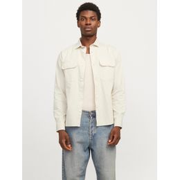 Jack & Jones Langarmhemd JACK & JONES "JJETRAVIS SHIRT LS NOOS", Herren, Gr. M, N-Gr, gelb (moonbeam), Web, Obermaterial: 100% Baumwolle, unifarben, comfort fit taillenbedeckt, ohne Ausschnitt, Manschette, Hemden, mit Brusttaschen