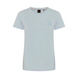 T-Shirt BOSS Orange "Elove Premium Damenmode", Damen, Gr. L, open blau 463, Single Jersey, Obermaterial: 100% Baumwolle, unifarben, slim fit normal, Rundhals, Shirts T-Shirt, im Slim Fit, bestickt