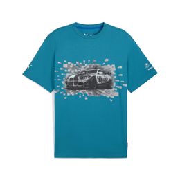 T-Shirt Puma "BMW M Motorsport Graphic Mono T-Shirt Herren", Herren, Gr. S, blau (tropical blau), Obermaterial: 100% Baumwolle; Rippe: 71% Baumwolle, 29% Polyester, clean, relaxed fit, Rundhals, Shirts T-Shirt