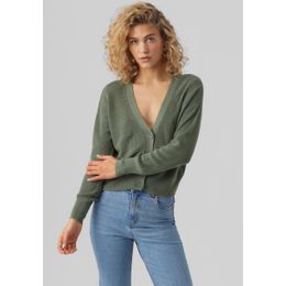 V&eacute;ro Moda Strickjacke VERO MODA "VMNEWLEXSUN LS SHORT V-NECK CAR GA NOOS", Damen, Gr. L, laurel wreath, Strick, Obermaterial: 50% Viskose (LENZING&trade; ECOVERO&trade;), 25% Baumwolle, 25% Polyacryl, unifarben, regular fit normal, tiefer V-Ausschnitt, Strickjacken Strickjacke, mit Knopfleiste