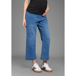 Umstandsjeans Neun Monate "7/8 Loose fit Umstandsjeans", Damen, Gr. 40, N-Gr, mid blau used, Denim/Jeans, Obermaterial: 98% Baumwolle, 2% Elasthan, unifarben, bequem, Jeans, gerader Beinverlauf, mit elastischem Gummizug, mit Stretch-Anteil