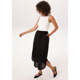 Sommerkleid Aniston CASUAL, Damen, Gr. 46, N-Gr, schwarz, wollwei&szlig;, Rippware, Obermaterial: 95% Baumwolle, 5% Elasthan. Rock: 100% Baumwolle, figurbetont kn&ouml;chelfrei, Rundhals, Kleider Sommerkleid, mit kontastfarbenen Pipings im Oberteil - NEUE KOLLEKTION