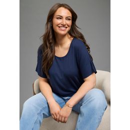 T-Shirt LAURA SCOTT CURVE, Damen, Gr. 40/42, navy, Single Jersey, Obermaterial: 94% Viskose, 6% Elasthan, unifarben, figurumspielend h&uuml;ftbedeckend, Rundhals, angeschnitten, Shirts T-Shirt, figurumspielende Passform, mit Rundhalsausschnitt