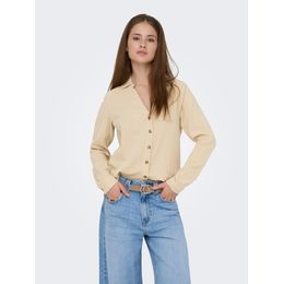 Langarmbluse Only "ONLTHYRA LIFE L/S REGULAR SHIRT NOOS WVN", Damen, Gr. M, oxford tan, Web, Obermaterial: 100% Baumwolle, unifarben, regular fit h&uuml;ftbedeckend, V-Ausschnitt, Blusen