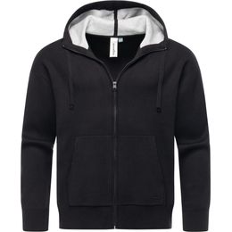 Kapuzensweatjacke Ragwear "Raggan Zip", Herren, Gr. S (48), schwarz, Material: 50% Viskose, 28% Polyester, 22% Nylon, gerade h&uuml;ftlang, hoch geschlossener Ausschnitt, eng Rippstrickb&uuml;ndchen, Sweatjacken, Zipper aus Rippstrick mit gro&szlig;er Kapuze