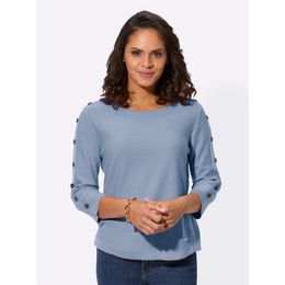 3/4 Arm-Pullover Casual Looks "3/4-Arm-Pullover", Damen, Gr. 38, blau (bleu), 50% Baumwolle, 50% Polyacryl, unifarben, Pullover