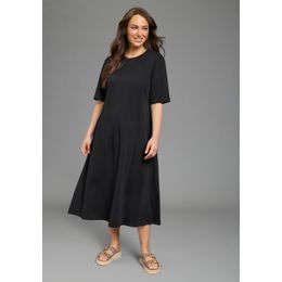 Maxikleid LAURA SCOTT CURVE, Damen, Gr. 42, N-Gr, schwarz, Jersey, Obermaterial: 100% Baumwolle, unifarben, Basic, figurumspielend kn&ouml;chelfrei, Rundhals, abgesteppt, Kleider Maxikleid, casual Stil, f&uuml;r entspannte Anl&auml;sse in A-Linie