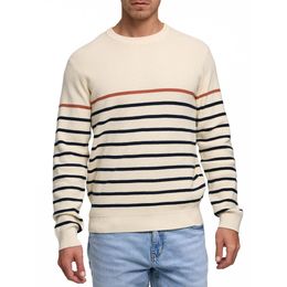 Strickpullover INDICODE "INMars", Herren, Gr. M, vanilla, Strick, Obermaterial: 100% Baumwolle, gestreift, regular fit normal, Rundhals, B&uuml;ndchen, Pullover Strickpullover