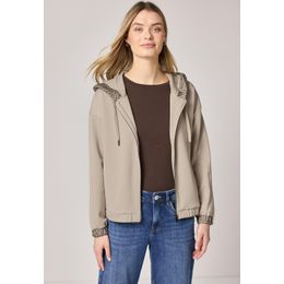 Cardigan Street One, Damen, Gr. 46, beige (cotton beige), Stoff, 46% Modal, 46% Polyester, 8% Elasthan, normal normal, ohne Ausschnitt, elastischer Bund, Strickjacken, im Hoodie-Style