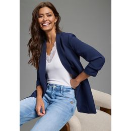 Longblazer Laura Scott, Damen, Gr. 38, navy, Web, Obermaterial: 90% Polyester, 10% Elasthan. Futter: 100% Polyester, unifarben, figurbetont h&uuml;ftbedeckend, Blazer Longblazer, mit gerafften &Auml;rmeln, Topseller