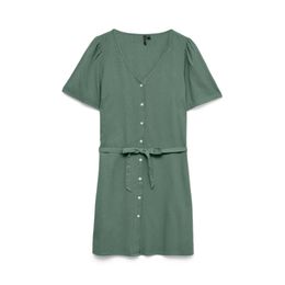 V&eacute;ro Moda Hemdblusenkleid VERO MODA "VMMYMILO 2/4 SHORT SHIRT DRESS WVN GA", Damen, Gr. M, N-Gr, laurel wreath, Obermaterial: 55% Viskose, 45% Leinen, unifarben, regular fit lang, tiefer V-Ausschnitt, Kleider, mit Tailleng&uuml;rtel