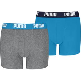 Boxershorts Puma "Puma BOYS EVERYDAY BASIC BOXERS 2P", Jungen, Gr. 158/164, blau (grau, meliert, blau), Jersey, Obermaterial: 95% Baumwolle, 5% Elasthan, unifarben, normal, Unterhosen, Boys, mit Logobund, elastisch