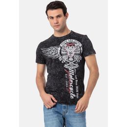 Cipo & Baxx Rundhalsshirt CIPO & BAXX, Herren, Gr. S, grau (anthrazit), Jersey, Obermaterial: 95% Baumwolle, 5% Elasthan, bedruckt, slim fit, Rundhals, Shirts Rundhalsshirt