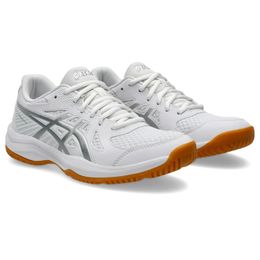 Hallenschuh asics "UPCOURT 6", Damen, Gr. 39,5, wei&szlig; (wei&szlig;, pure silber), Synthetik, Textil, Schuhe Hallenschuh, besonders geeignet f&uuml;r Handball und Volleyball