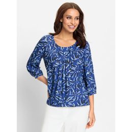 Schlupfbluse Lady, Damen, Gr. 38, blau (royalblau, graphit, bedruckt), 100% Viskose, gemustert, mehrfarbig, Rundhals, Blusen Schlupfbluse
