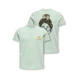 T-Shirt KIDS Only "KOGMIA LIFE REG S/S GIRL TOP FR ZA JRS", M&auml;dchen, Gr. 110/116, aqua foam print:Only rebel girl, gold, Jersey, Obermaterial: 100% Baumwolle, bedruckt, unifarben, Basic normal, Rundhals, abgesteppte Kante, Shirts T-Shirt, mit unterschiedlichen Motive, je nach Bodyfarbe