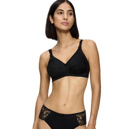 B&uuml;gelloser BH Triumph "Doreen + Cotton 01 N", Damen, Gr. 105, Cup D, schwarz, Microtouch, Obermaterial: 35% Polyester, 29% Polyamid, 22% Baumwolle, 13% Elasthan, 1% Viskose, unifarben, BHs, mit zarter Lochstickerei