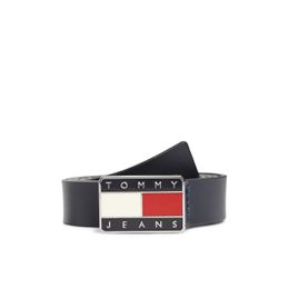 Lederg&uuml;rtel Tommy Jeans "TJW HERITAGE PLAQUE", Damen, Gr. 95, schwarz night navy, B&uuml;ffelleder, unifarben, G&uuml;rtel Lederg&uuml;rtel, Gr&ouml;&szlig;enverstellbar durch Metallschnalle