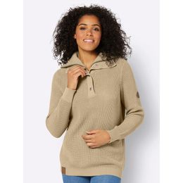 Troyer Casual Looks "Troyer-Pullover", Damen, Gr. 54, beige (sand), 50% Baumwolle, 50% Polyacryl, unifarben, Pullover Troyer